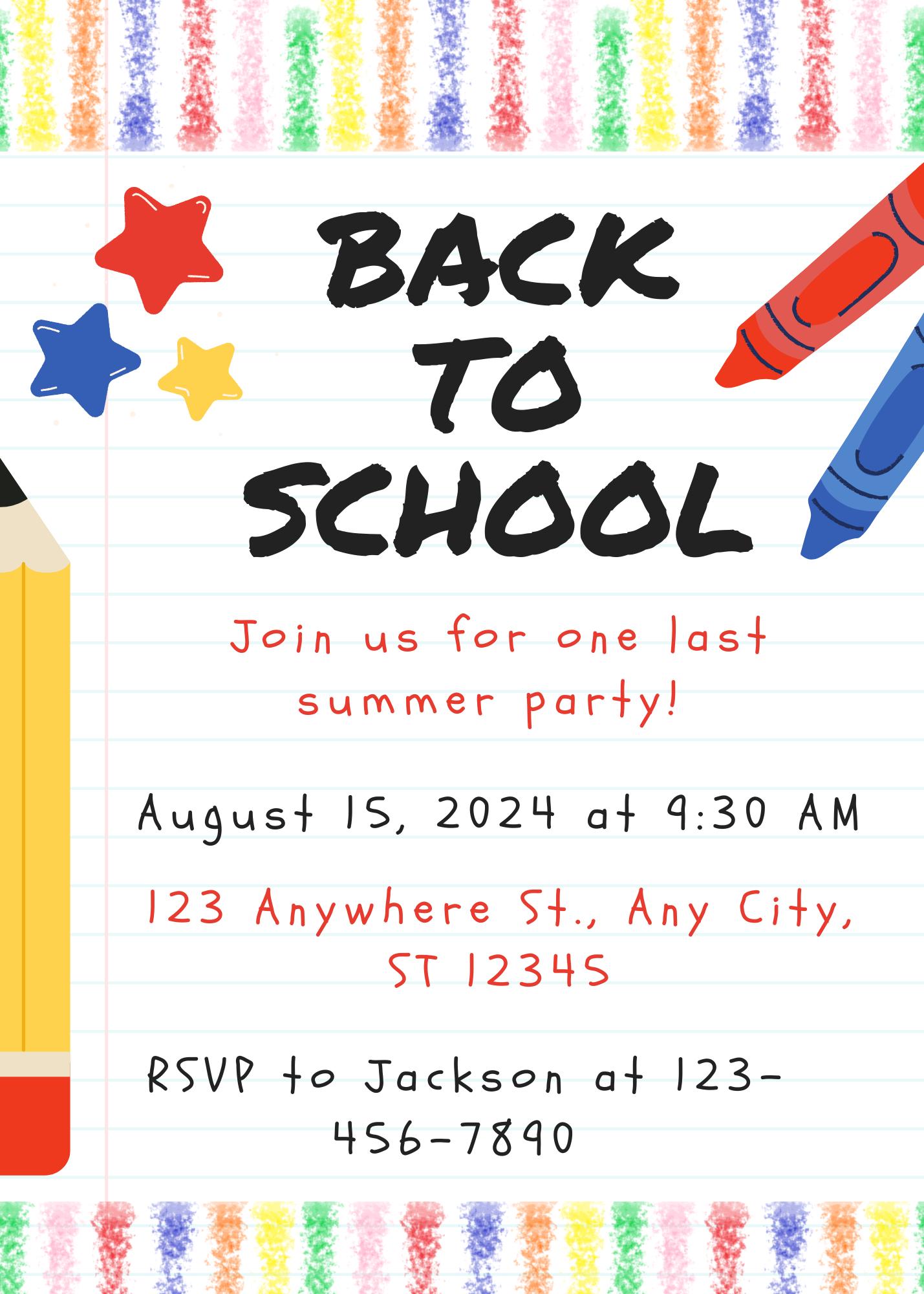 Back to School Invitation Template | Editable Party Invite | Canva ...