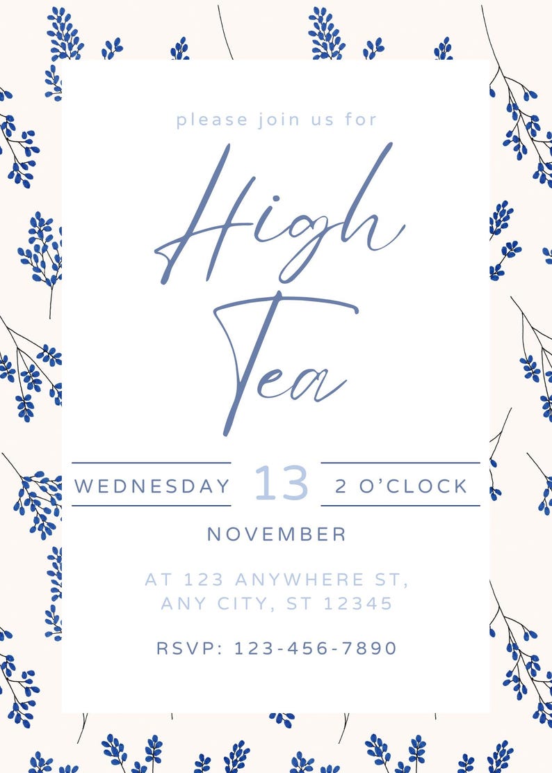 Editable High Tea Invitation Printable Evite Canva Template - Etsy ...