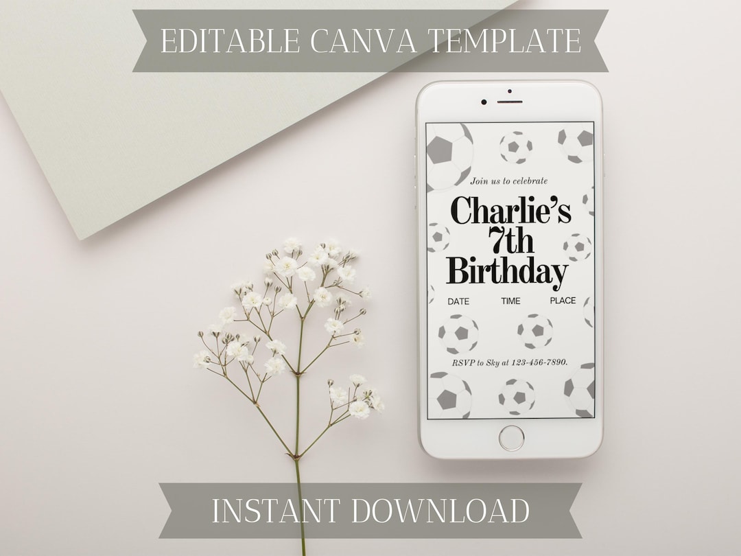 Soccer Themed Evite Template | Kids Birthday Party Invite | Canva ...