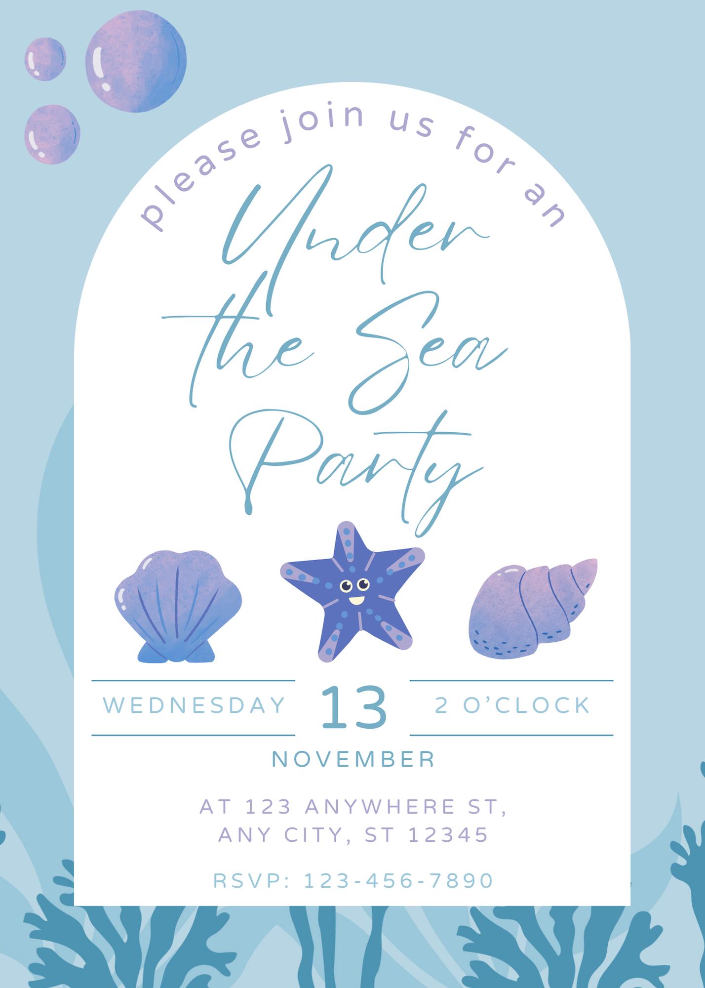 Under the Sea Party Invitation | Printable | Evite | Canva Template - Etsy