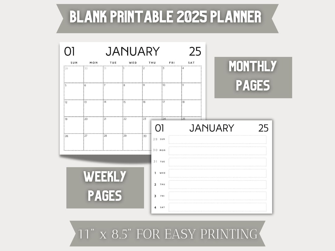 2025 Printable Monthly and Weekly Planner | Blank Minimalist Calendar ...