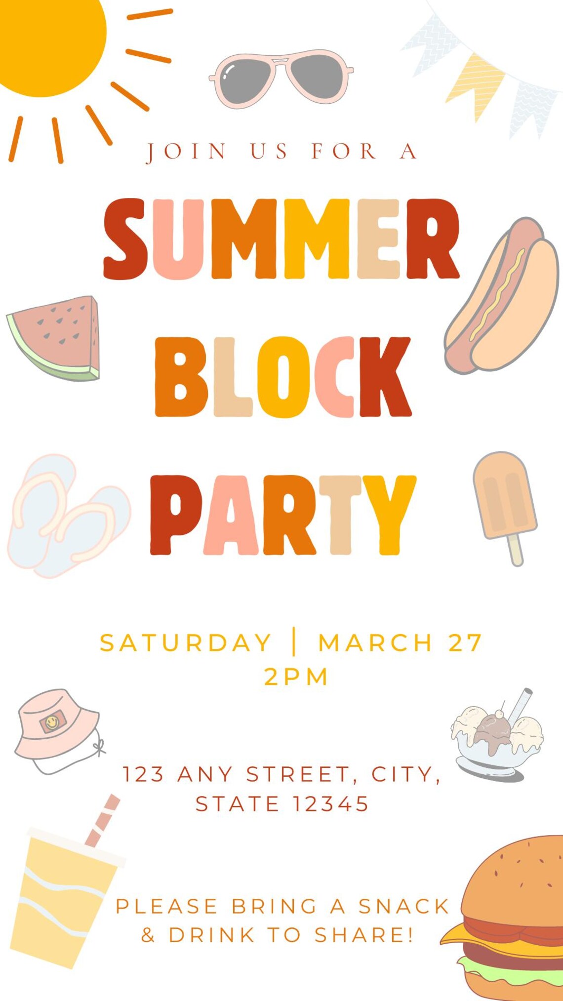 Summer Block Party Evite Template: Editable Mobile Invite (digital ...