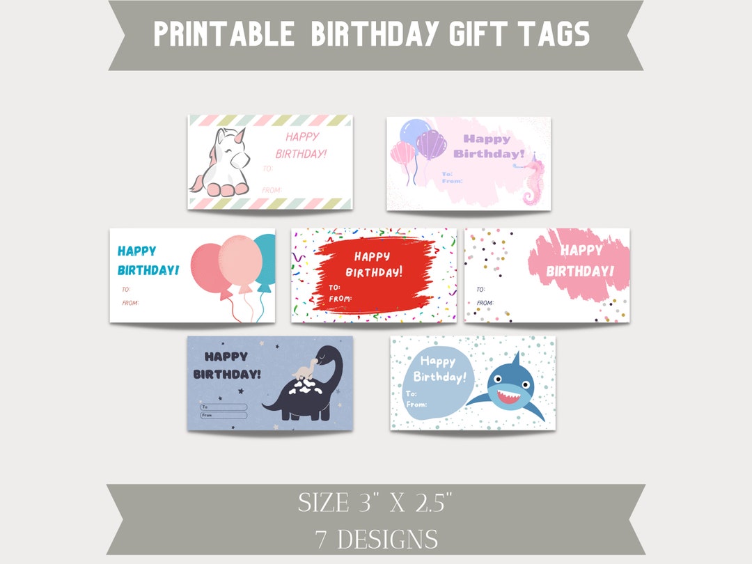 Printable Kids Birthday Gift Tags: 7 Designs (digital Download) - Etsy