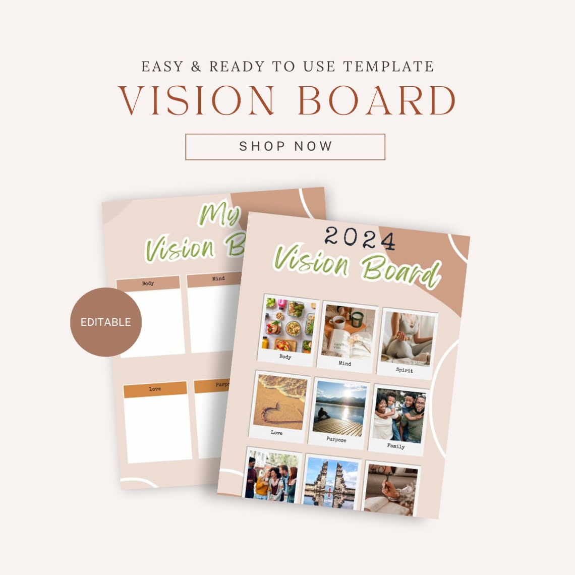 Editable Vision Board Printable Goal Setting Template Digital Dream ...