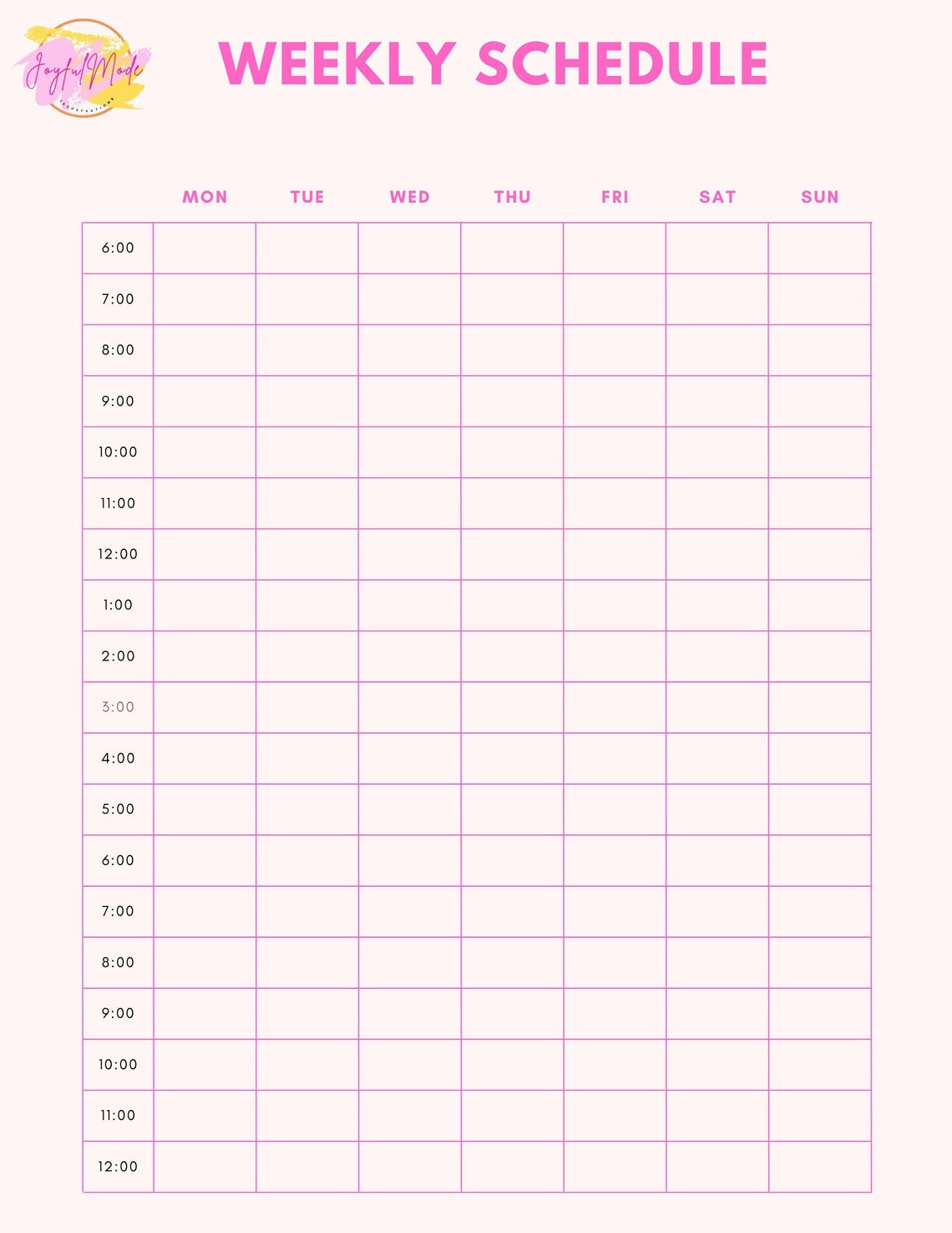 Printable Weekly Schedule, Time Management Template, Time Tracker ...