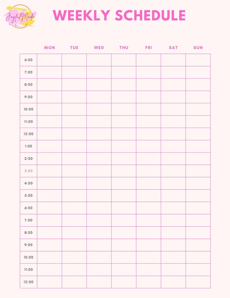 Printable Weekly Schedule, Time Management Template, Time Tracker ...