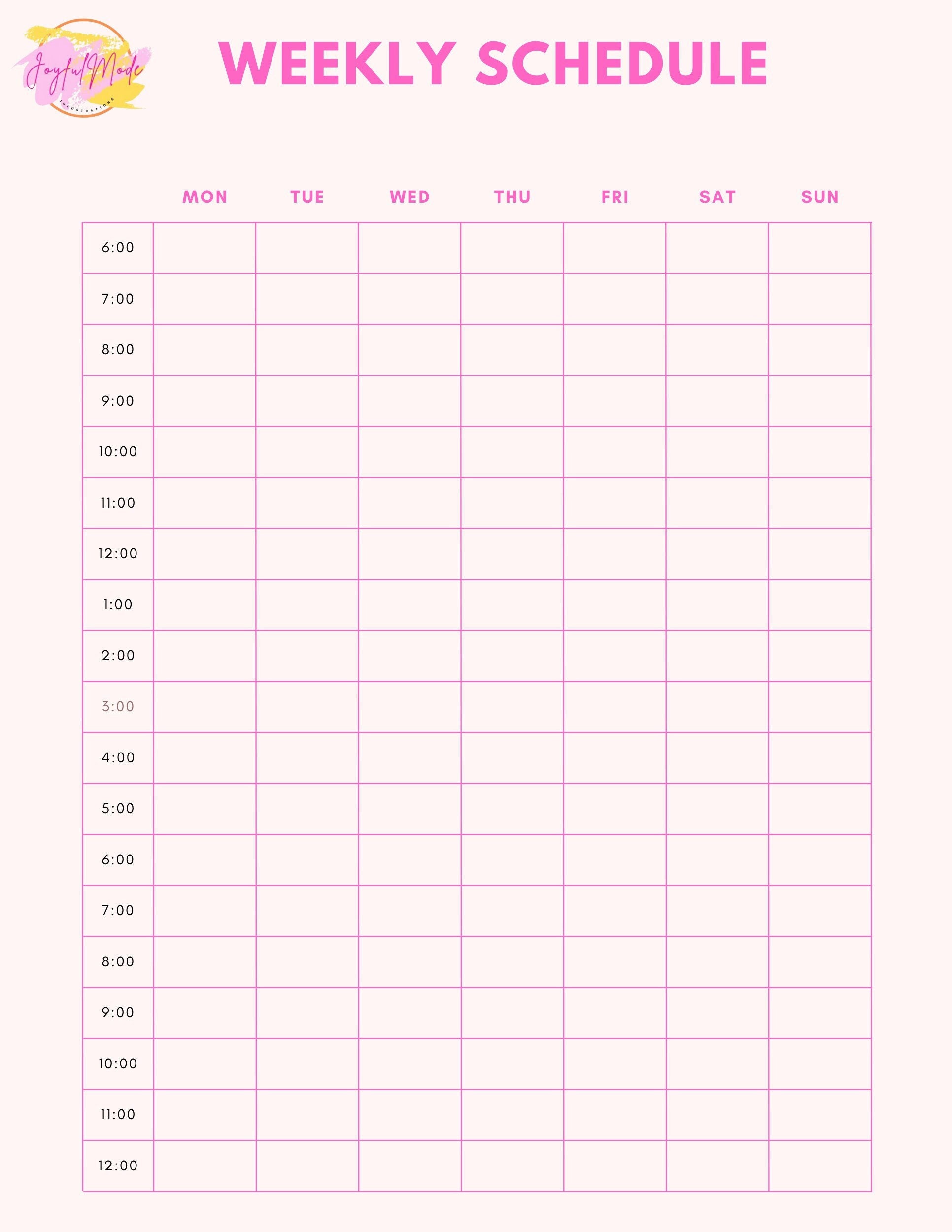 Printable Weekly Schedule, Time Management Template, Time Tracker ...
