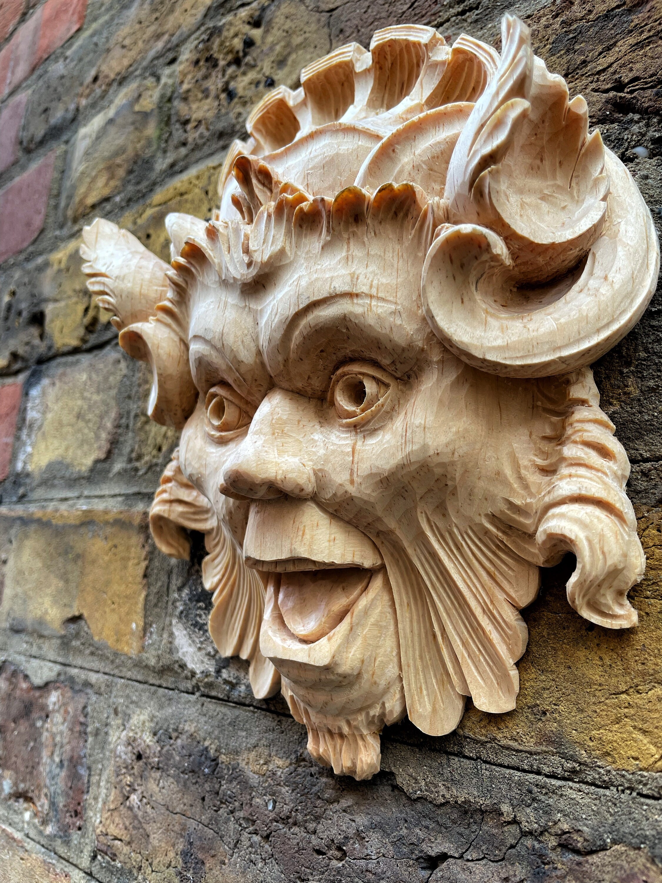 Wood Carved Green Man Inspired Italian Grotesque Mask French Mascaron ...