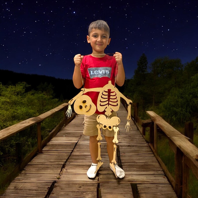 Wooden Poseable Skeleton Wall Hanging: Rustic Halloween Door Decor ...