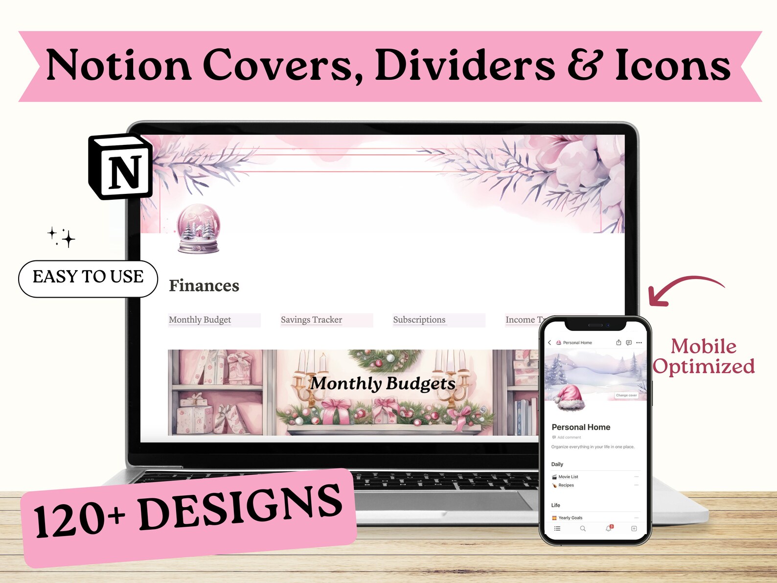 Pink Christmas Printable, Notion Template, Digital Notion Template, All ...