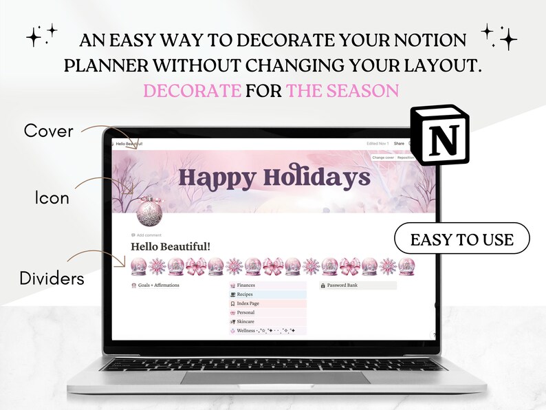 Pink Christmas Printable, Notion Template, Digital Notion Template, All in One Notion Planner ...