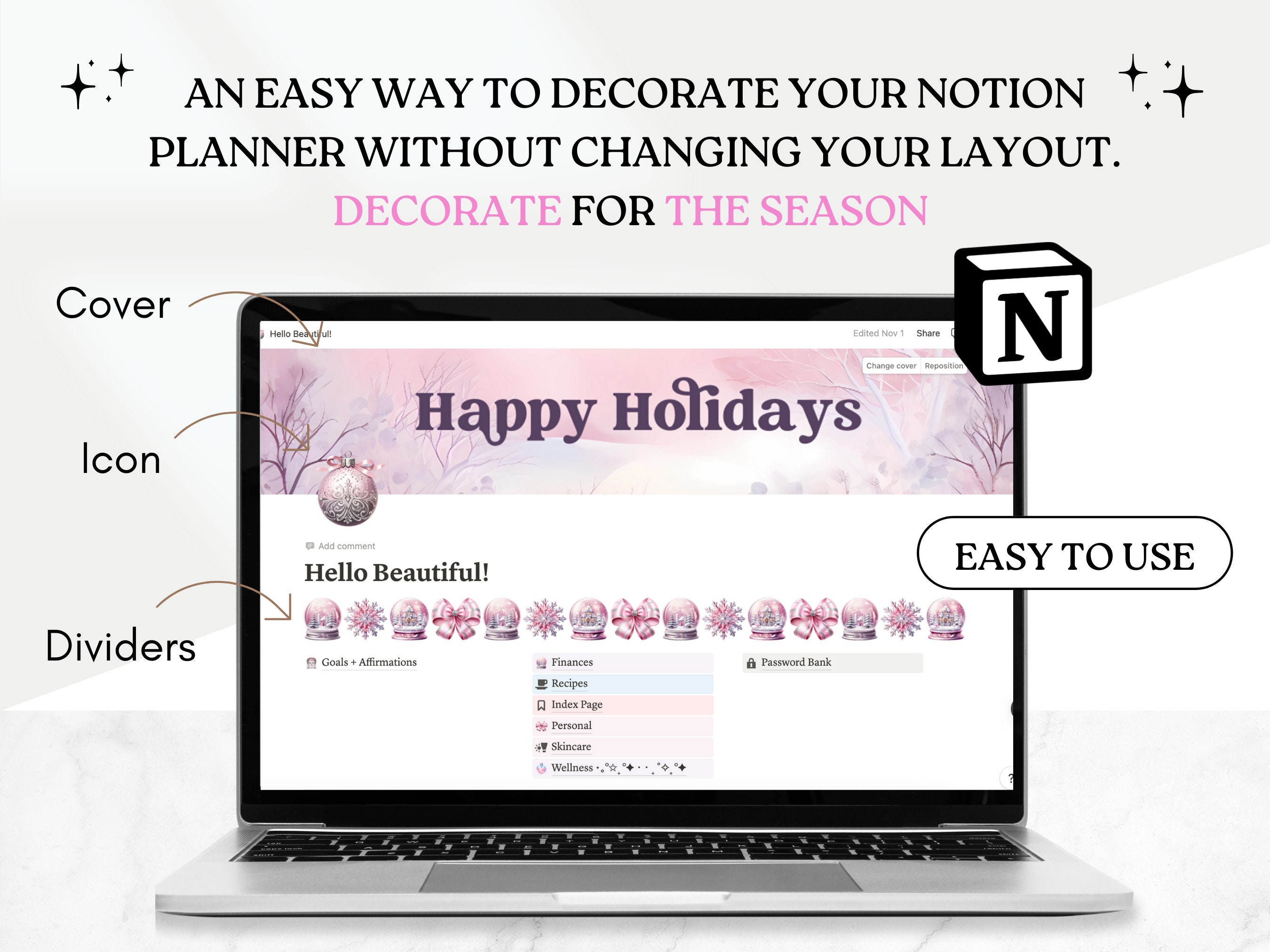 Pink Christmas Printable, Notion Template, Digital Notion Template, All ...