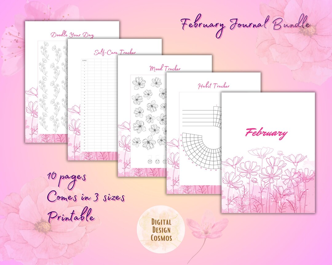 February Journal Bundle - Flowers - Printable Journal Pages - February ...