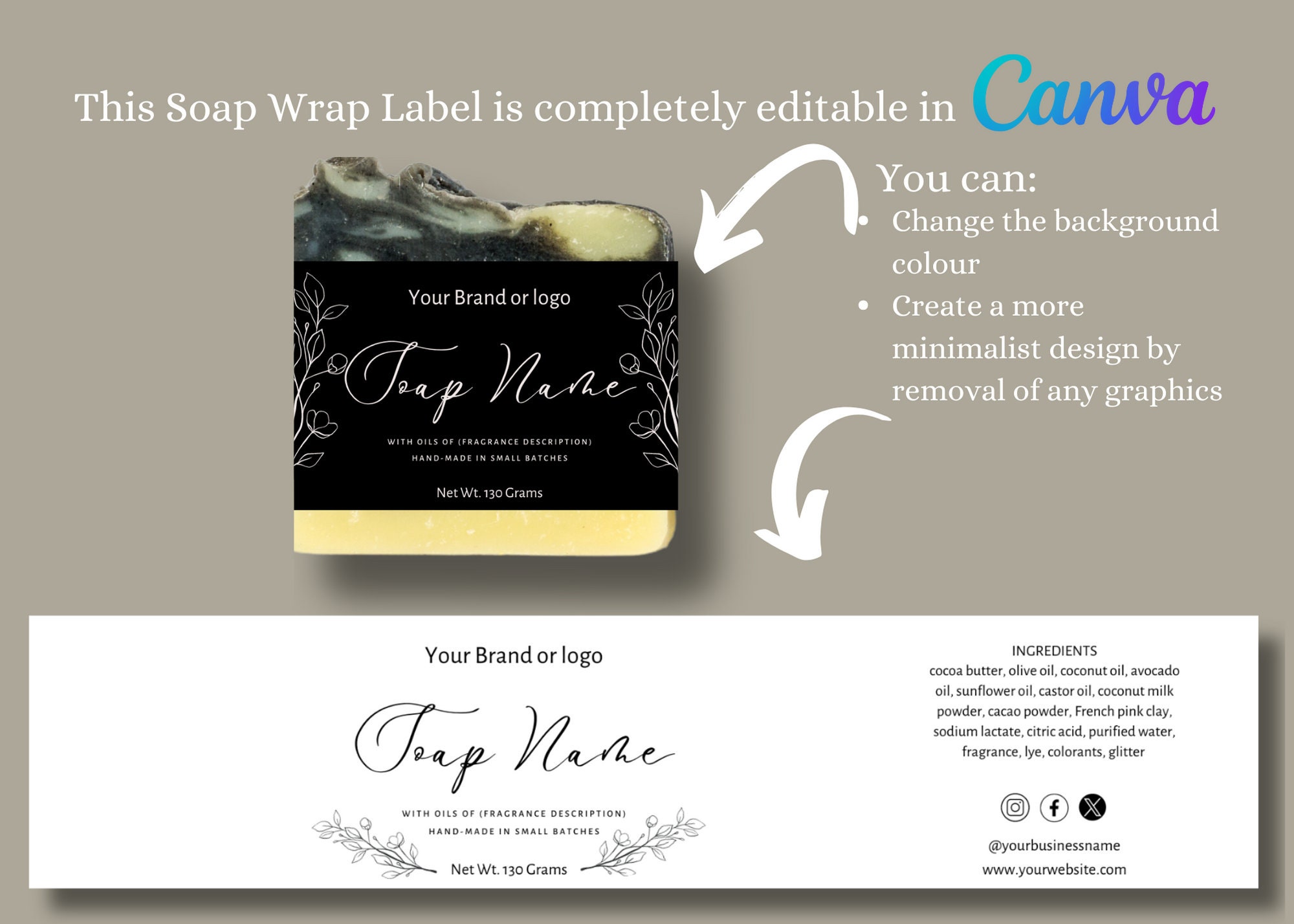 Editable Designer Soap Wrap Labels Created for You in Canva Ready for ...
