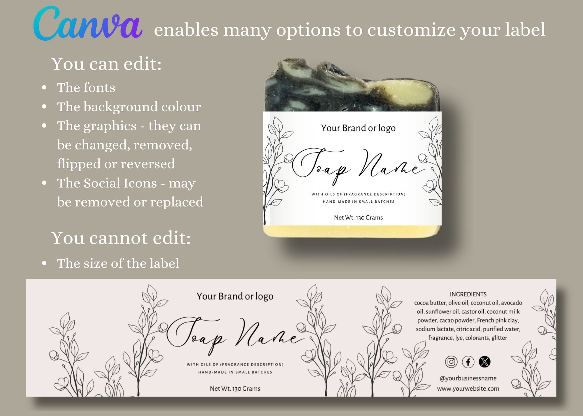 Editable Designer Soap Wrap Labels Created for You in Canva Ready for ...
