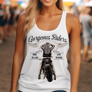 Motorcycle Riders Tank, Gorgeous Riders Racerback, Vintage Motorcycle ...