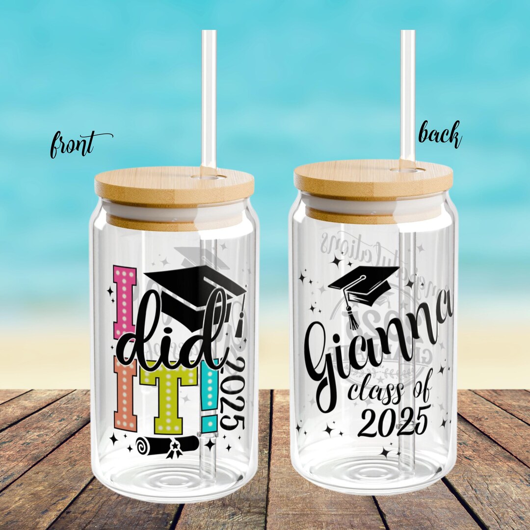 Personalized Iced Coffee Cup for Graduation 2025 20oz Glass Cup With ...