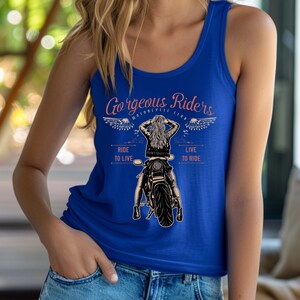 Motorcycle Riders Tank, Gorgeous Riders Racerback, Vintage Motorcycle ...