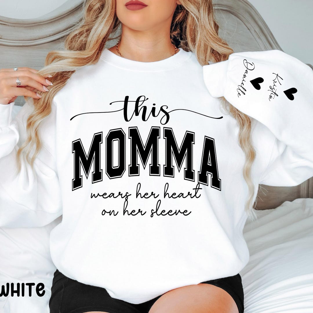 Personalized This Momma Wears Her Heart on Her Sleeve Sweatshirt, Kids ...