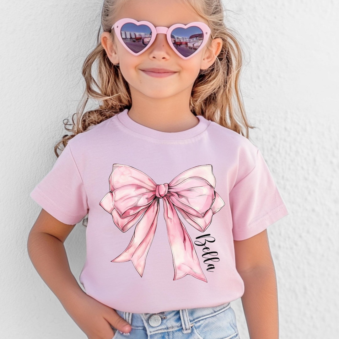 Custom YOUTH Coquette Bow Shirt, Girly Pink Bow Crewneck With Name ...