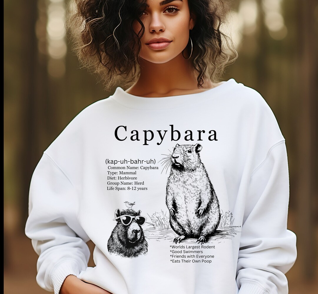 Capybara Sweatshirt, Vintage Inspired Capybara Rodent Crewneck, Animal ...