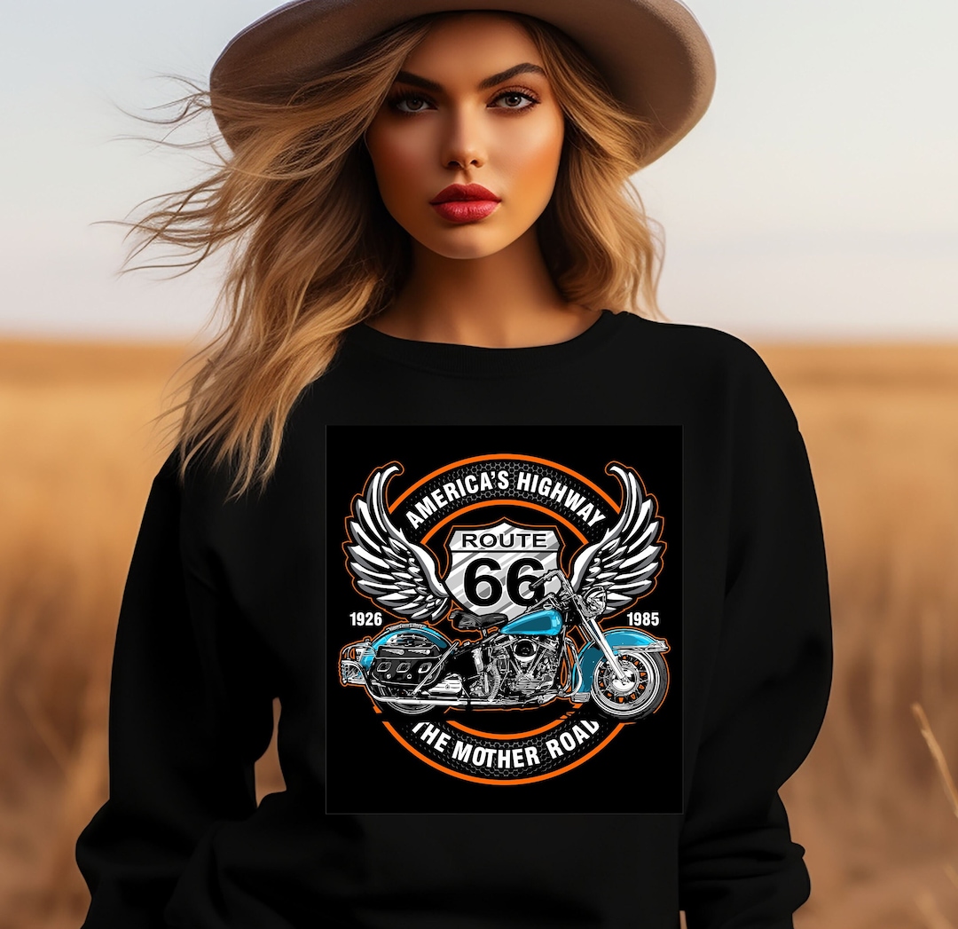 Motorcycle Riders Sweatshirt, America's Highway Route 66, Vintage ...
