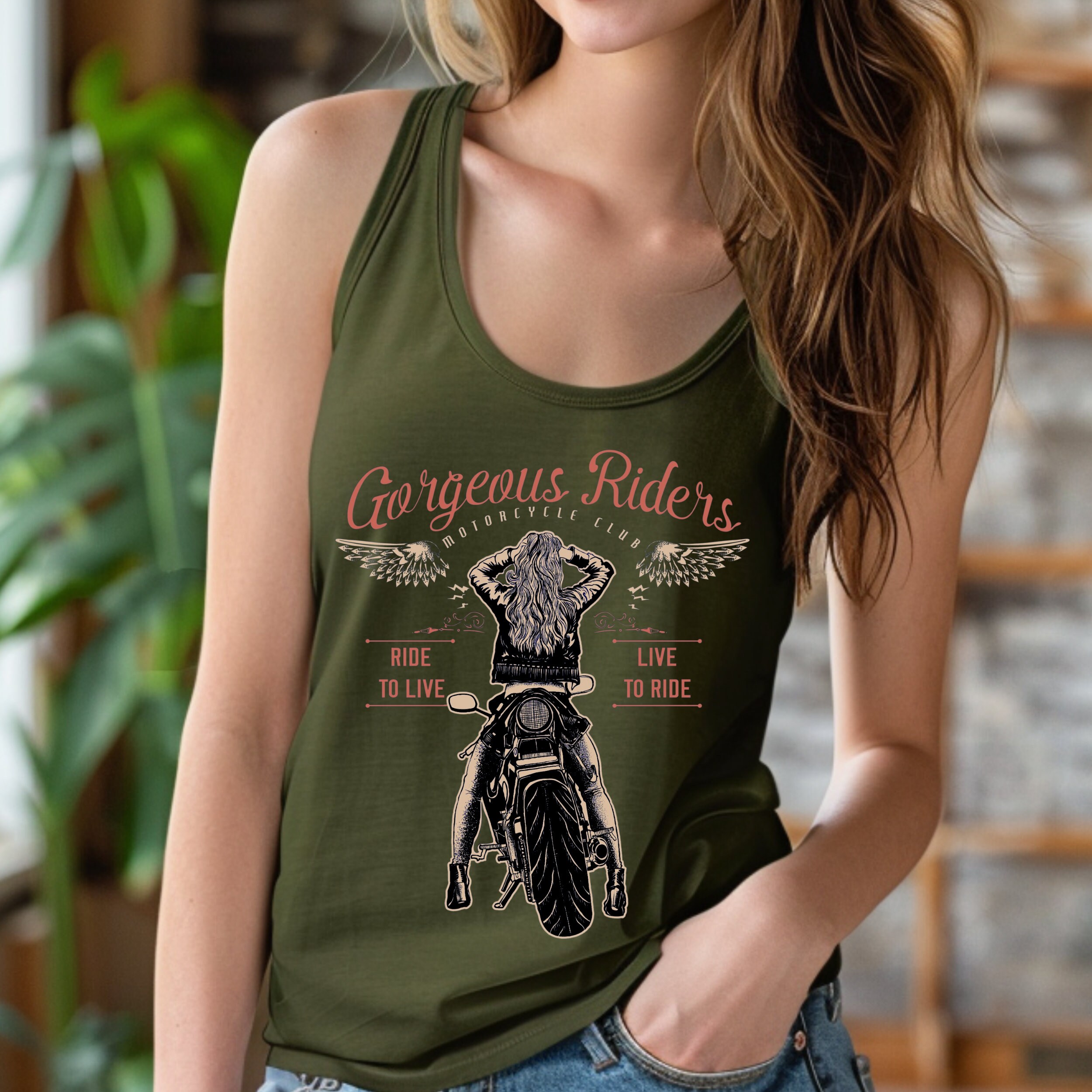 Motorcycle Riders Tank, Gorgeous Riders Racerback, Vintage Motorcycle ...