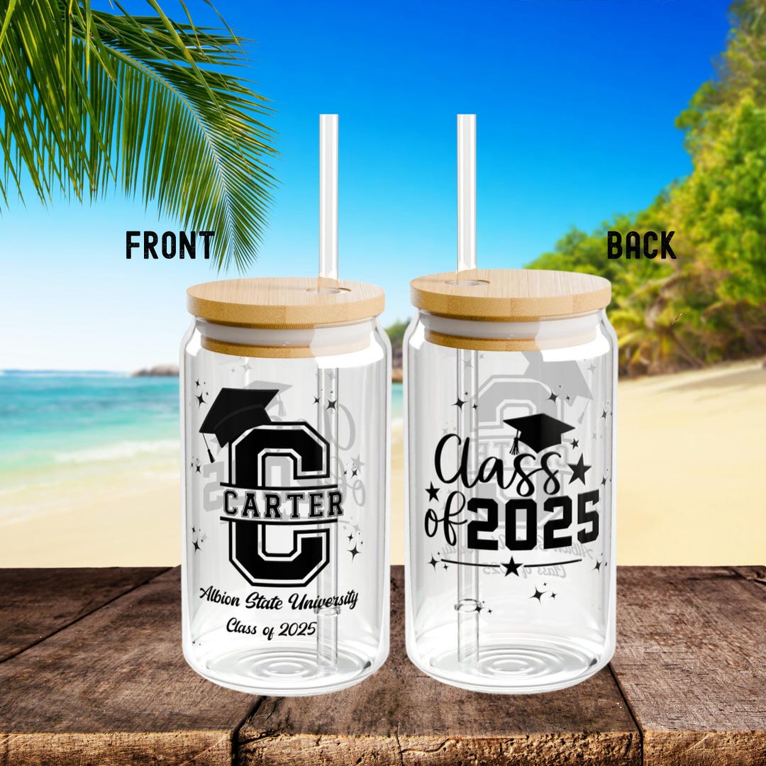 Personalized Iced Coffee Cup for Graduation 20oz Glass Can Soda Cup ...