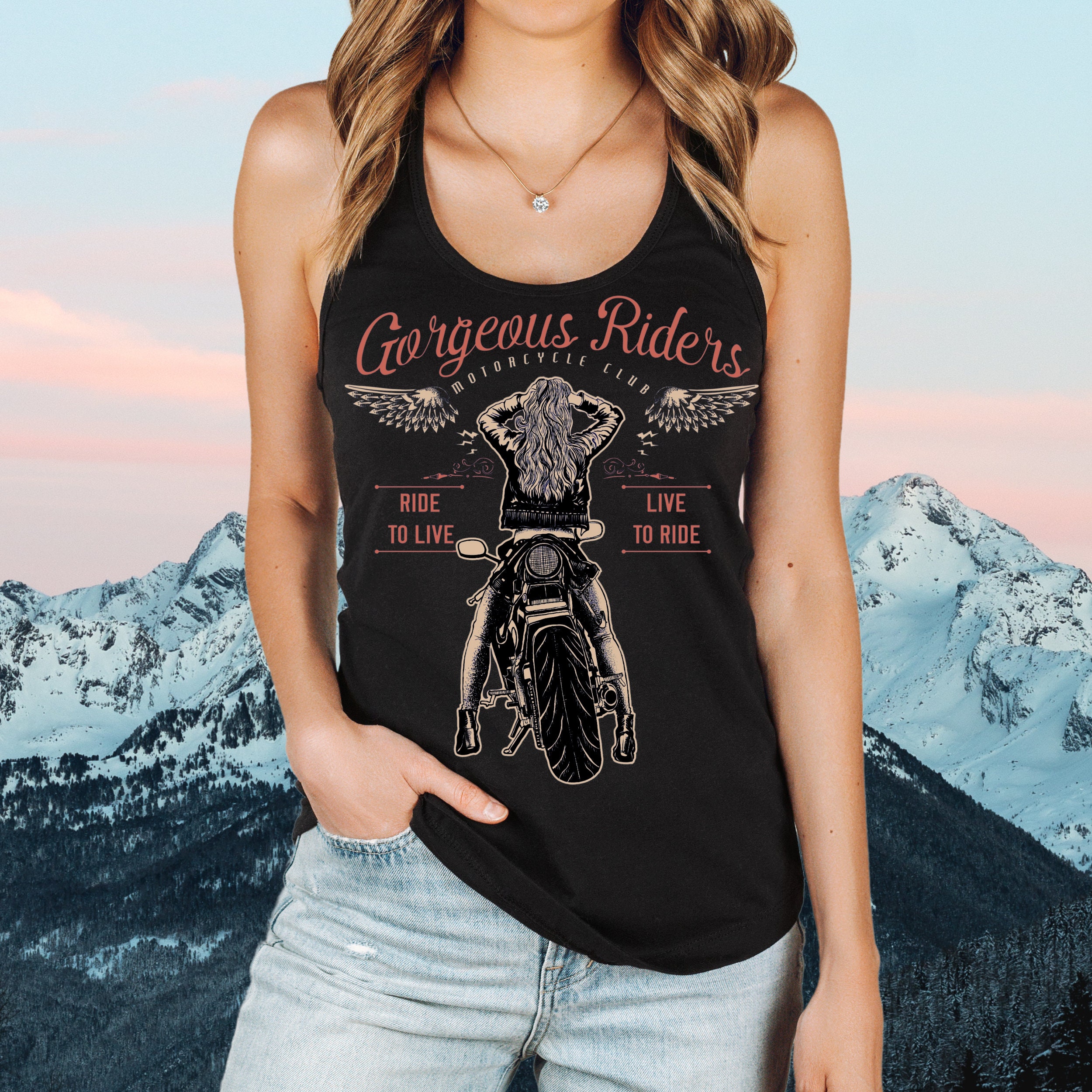 Motorcycle Riders Tank, Gorgeous Riders Racerback, Vintage Motorcycle ...