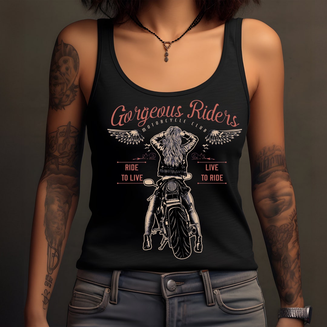 Motorcycle Riders Tank, Gorgeous Riders Racerback, Vintage Motorcycle ...