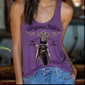 Motorcycle Riders Tank, Gorgeous Riders Racerback, Vintage Motorcycle ...