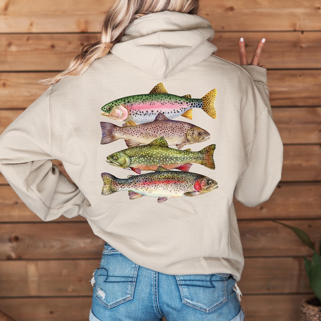 Trout Fish Hoodie, Fly Fishing Sweatshirt, Fish Species Hoodie, Marine ...