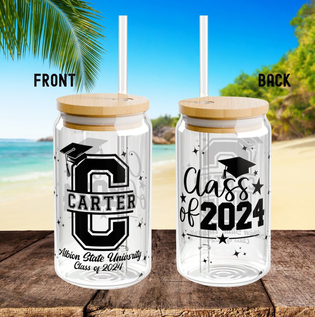 Personalized Iced Coffee Cup for Graduation 20oz Glass Can Soda Cup ...