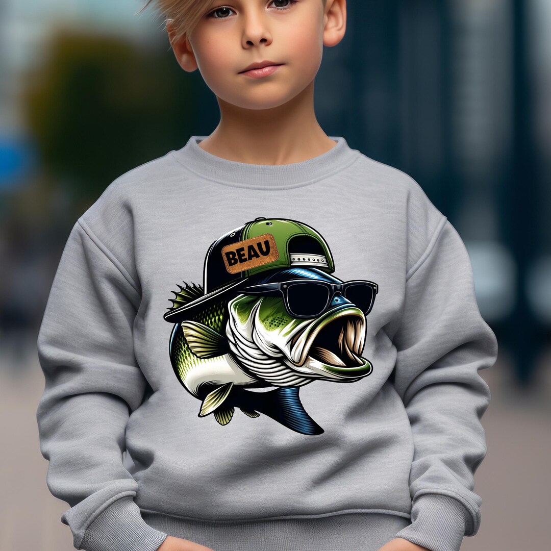 Custom Bass Fishing Youth Crewneck Sweatshirt, Personalized Fishing ...