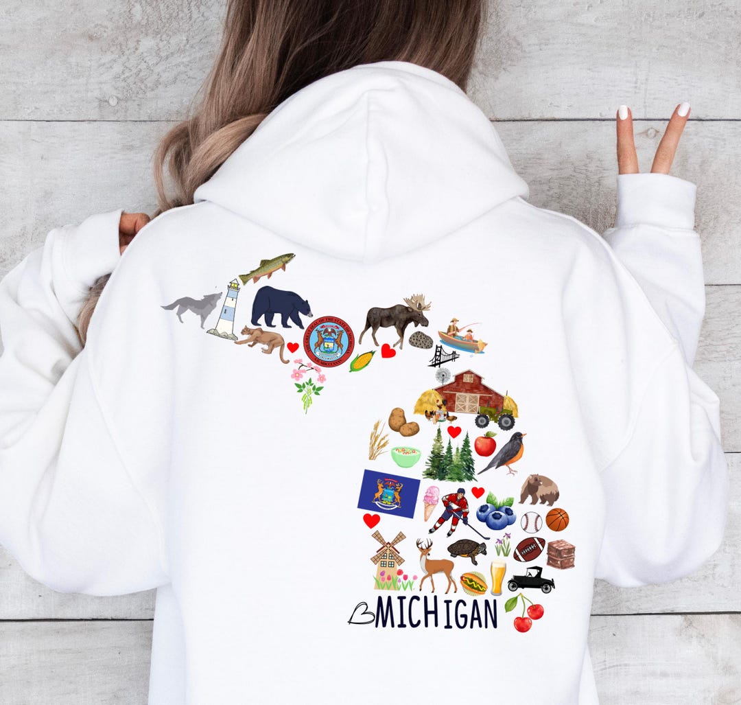 Michigan Hoodie, Michigan Map Sweatshirt, Great Lakes Hoodie Michiganer ...