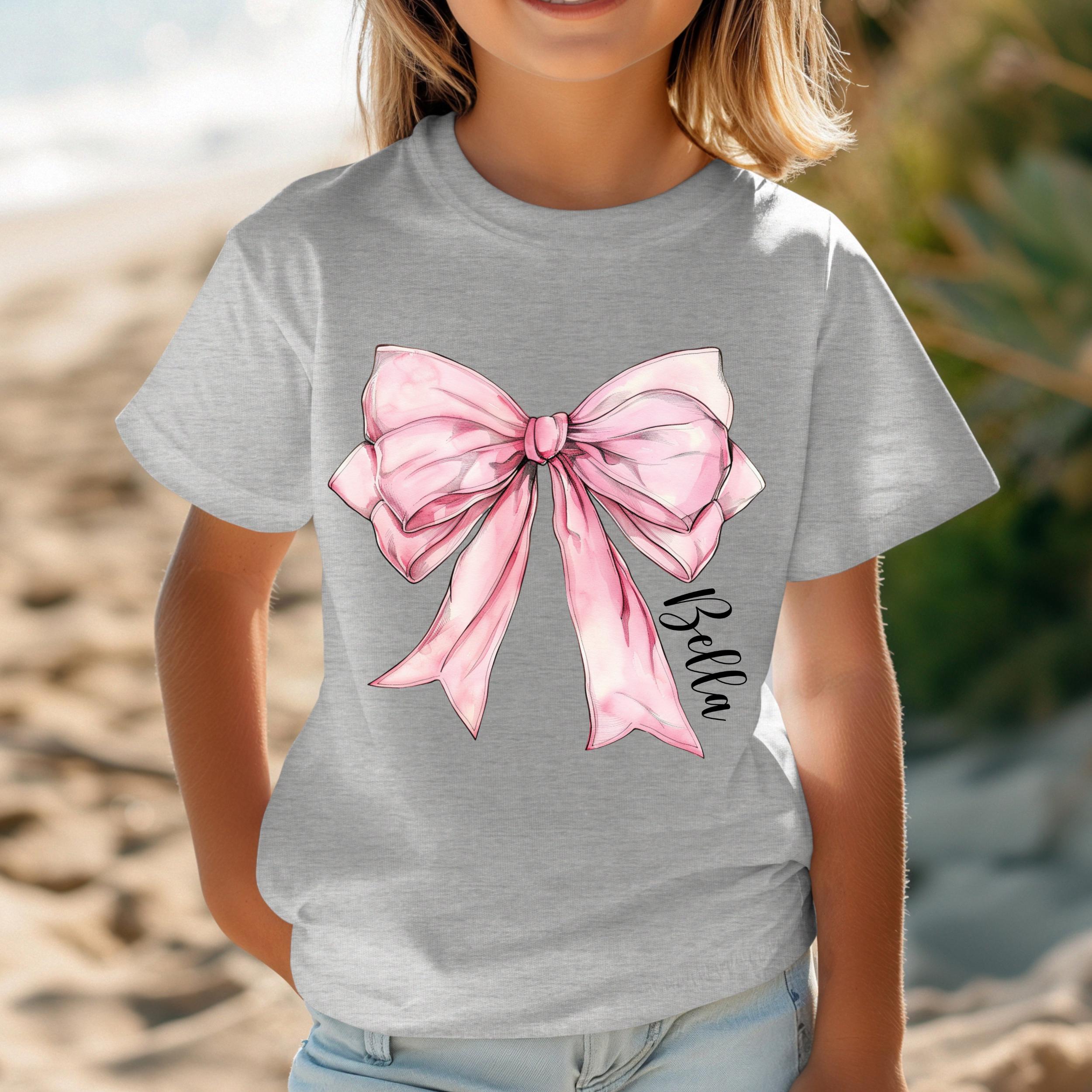 Custom YOUTH Coquette Bow Shirt, Girly Pink Bow Crewneck With Name ...