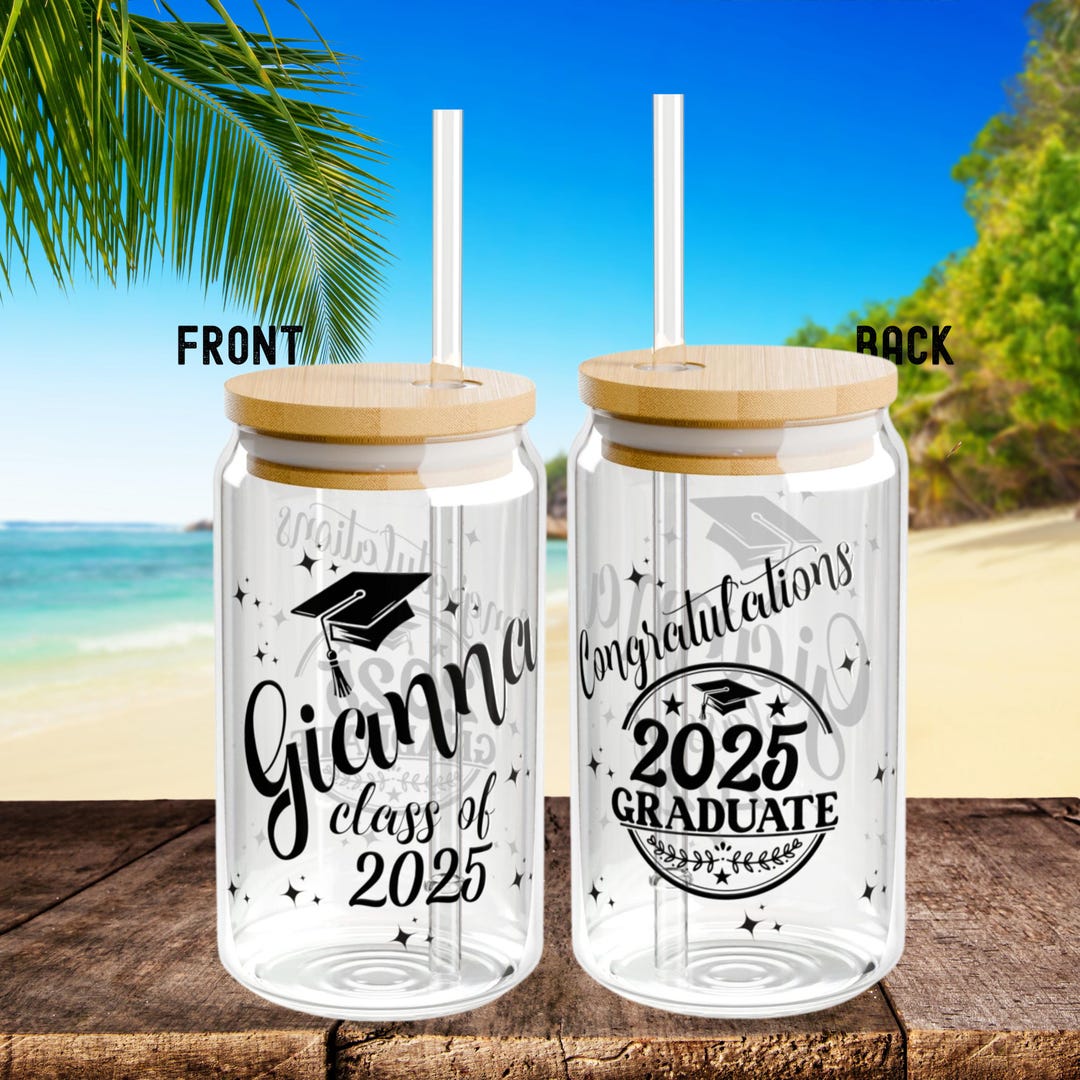 Personalized Iced Coffee Cup for Graduation 2025 20oz Glass Can Soda ...