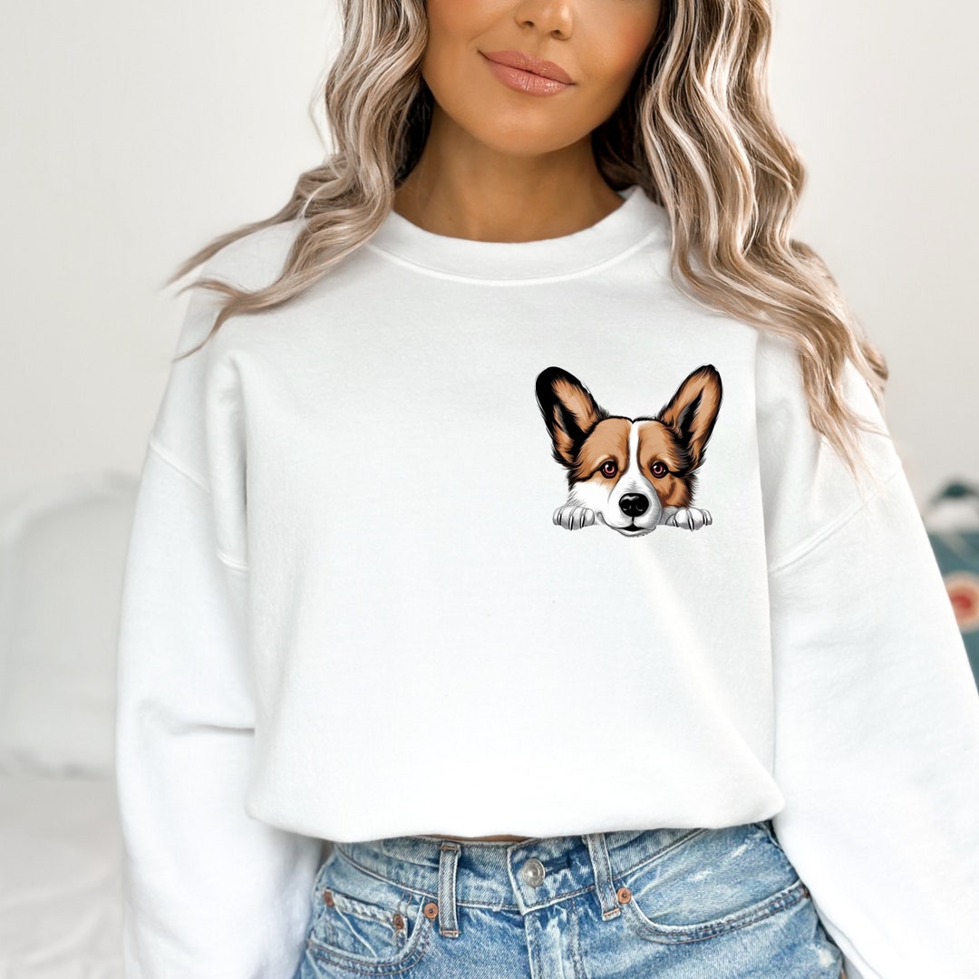 Corgi Sweatshirt, Pembroke Welsh Corgi, Peeking Dog Crewneck, Corgi ...