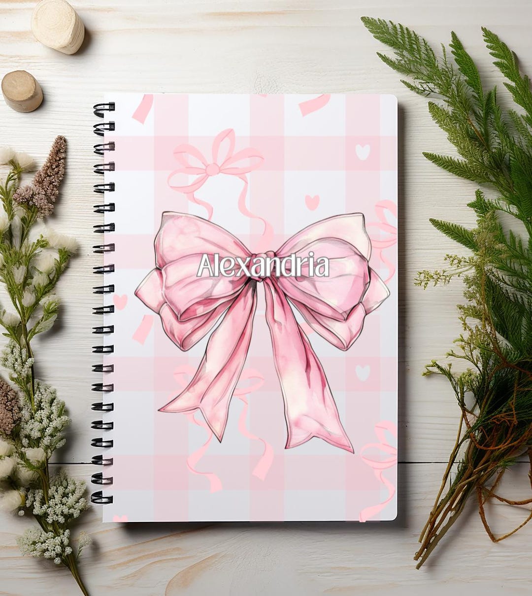 Personalized Pink Bow Spiral Journal, Coquette Journal, Cute Stationery ...