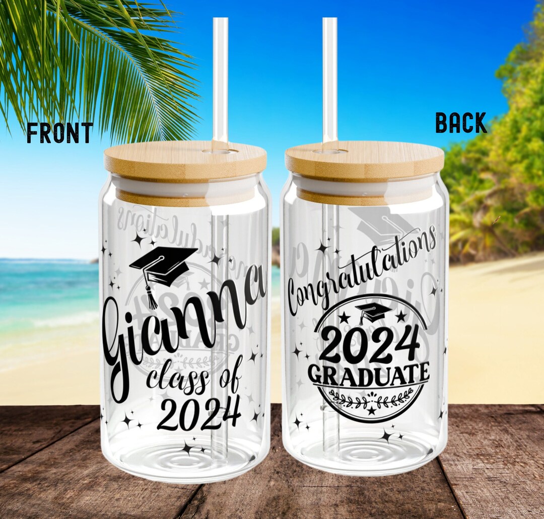 Personalized Iced Coffee Cup for Graduation 20oz Glass Can Soda Cup ...