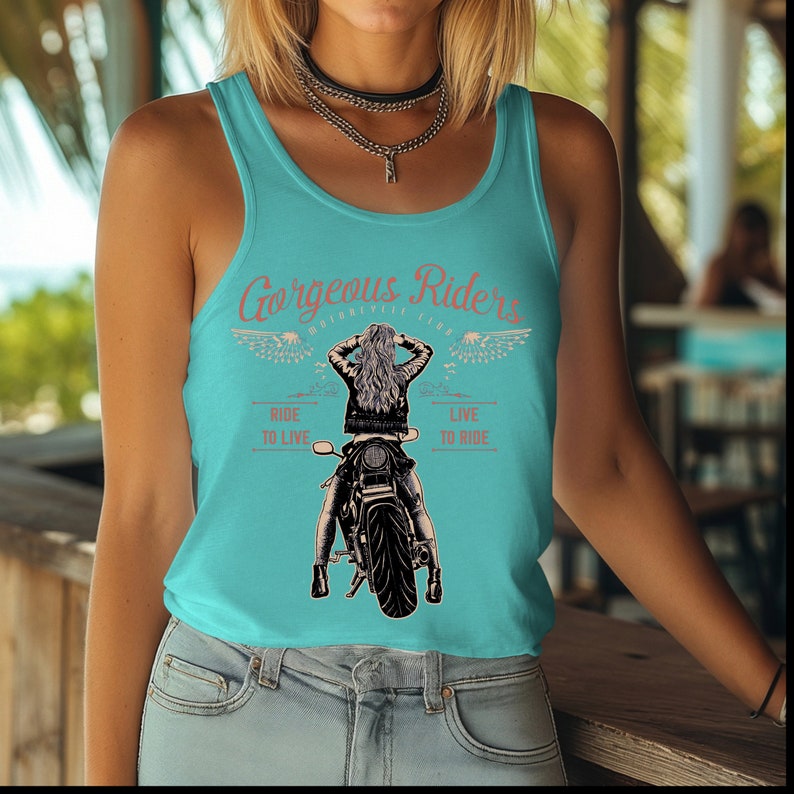 Motorcycle Riders Tank, Gorgeous Riders Racerback, Vintage Motorcycle ...