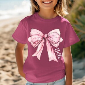 Custom YOUTH Coquette Bow Shirt, Girly Pink Bow Crewneck With Name ...