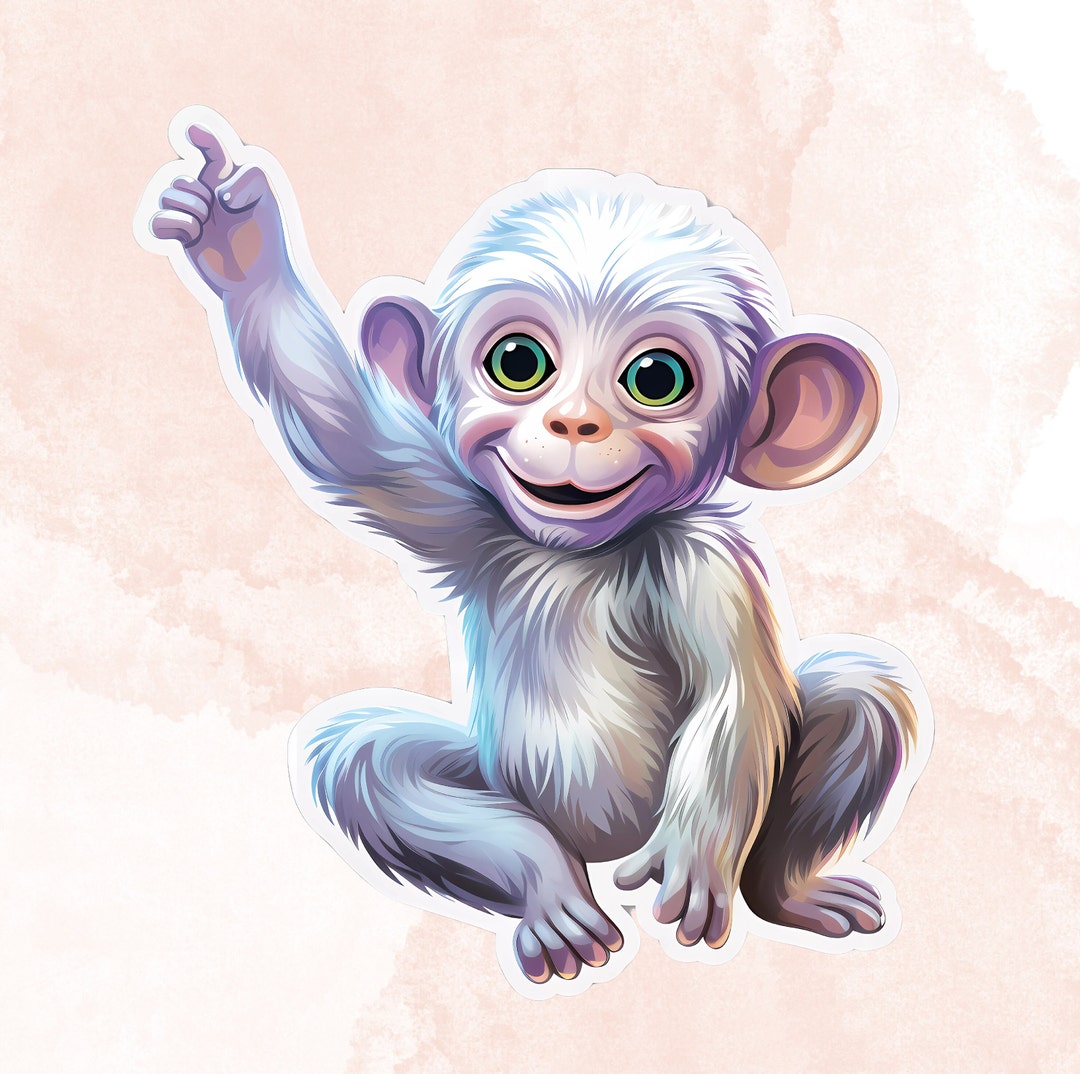Holographic Monkey Sticker, Cute Baby Monkey Decal, Shiny Laptop ...