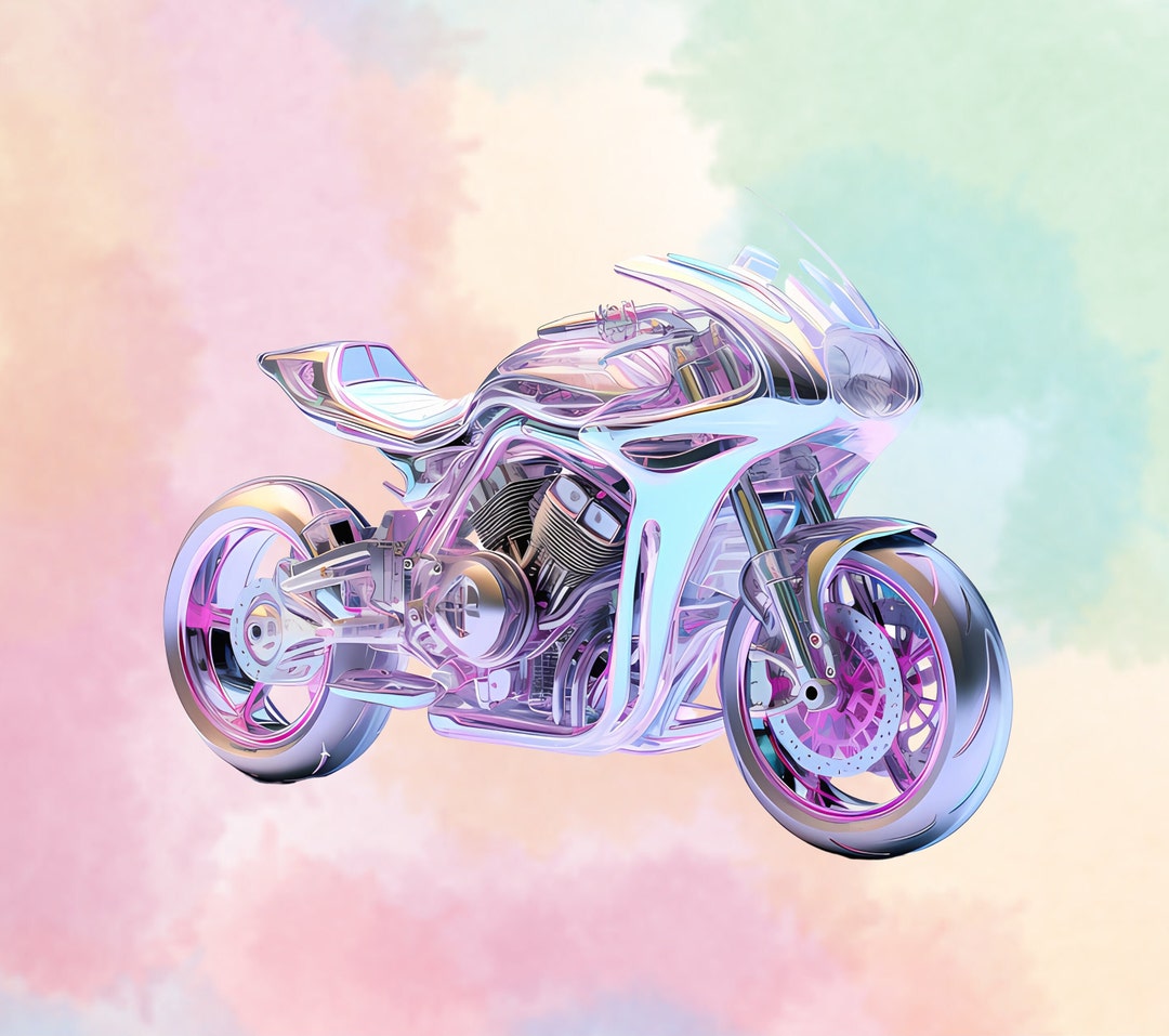 Holographic Motorcycle Sticker, Iconic Motorcycle Decal, Shiny Laptop ...