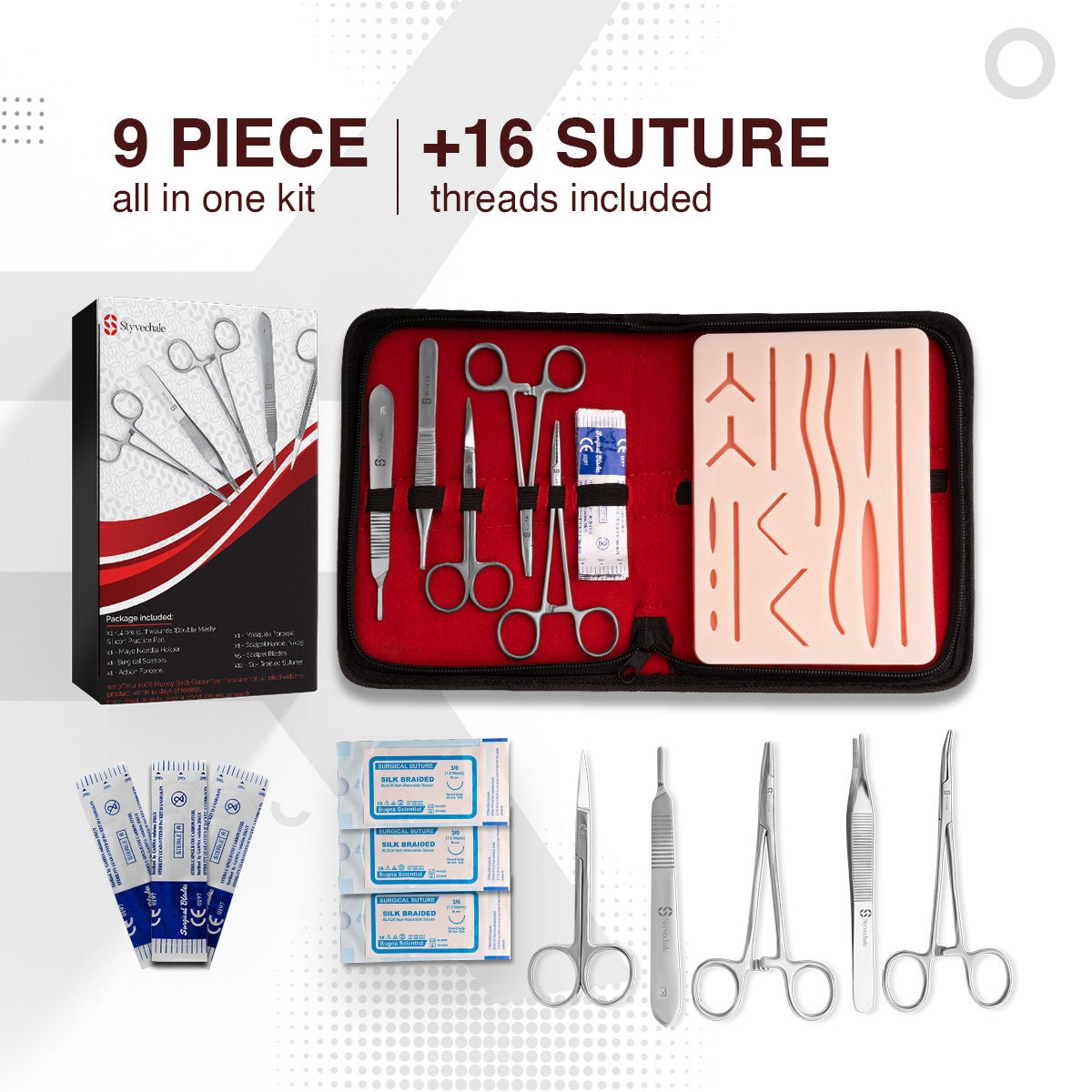 Survival Medical Suture Practice Kit for Students Suture Training Kit Stainless Suturing Tools ...