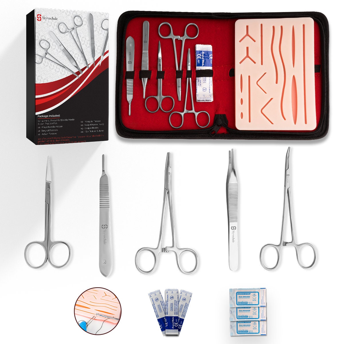 Survival Medical Suture Practice Kit for Students Suture Training Kit Stainless Suturing Tools ...