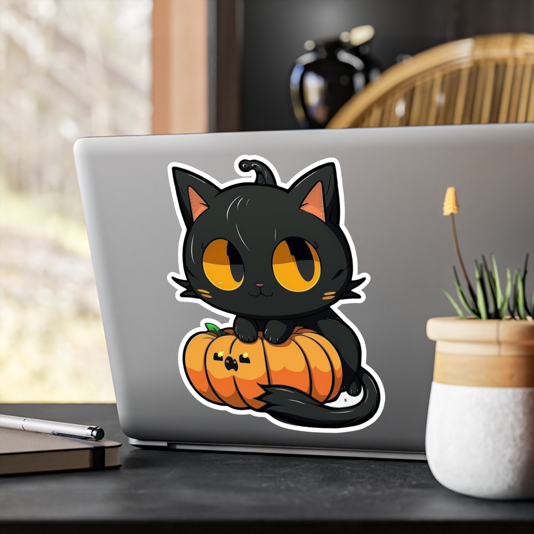 Cute Black Cat Halloween Pumpkin Kiss-cut Vinyl Decals - Etsy