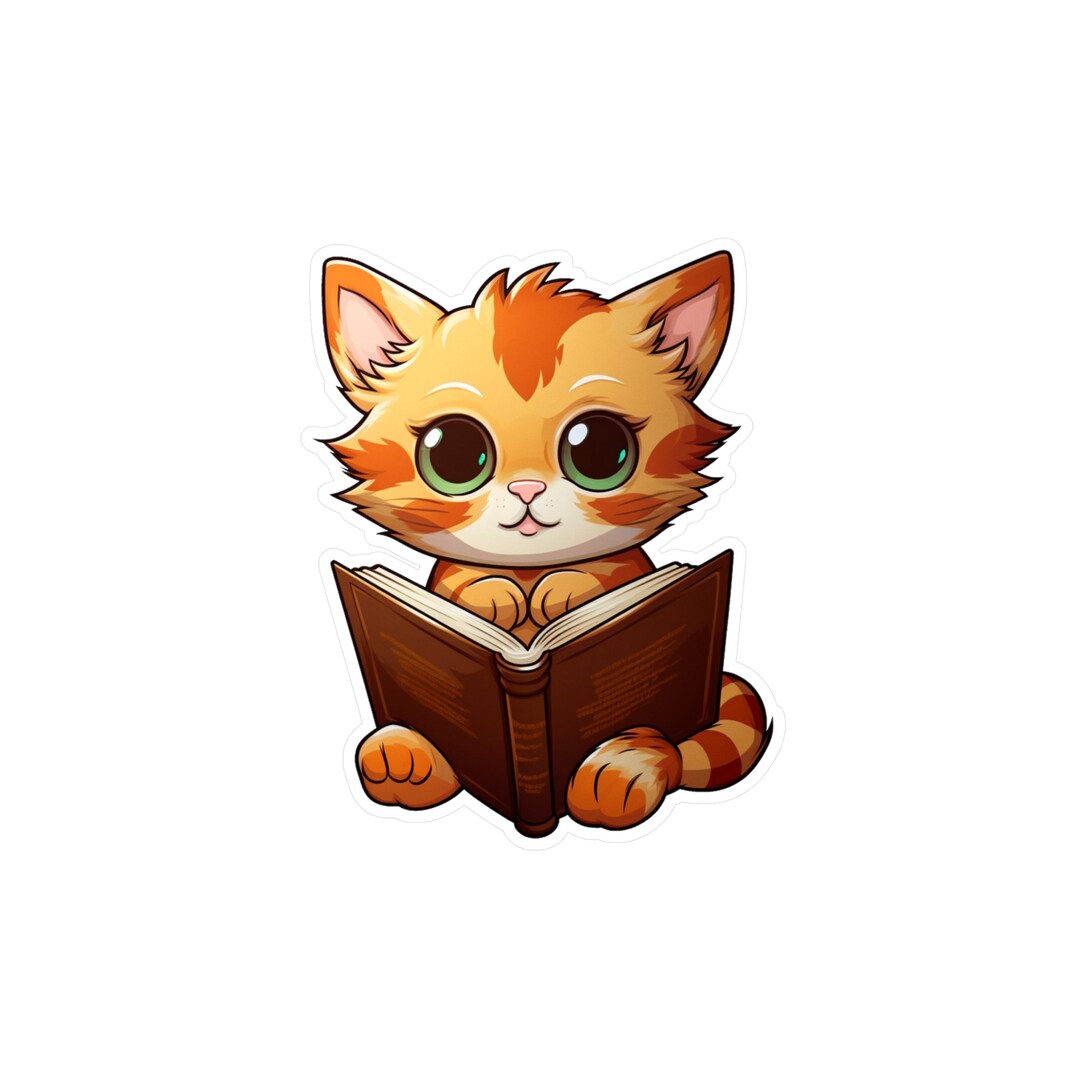 Cute Orange Cat Reading A Book Cartoon Kiss-cut Vinyl Decals - Etsy
