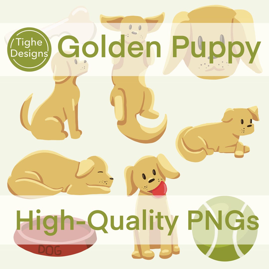 Golden Retriever Puppy Dog Clip Art Bundle Pngs for Birthday Invites ...