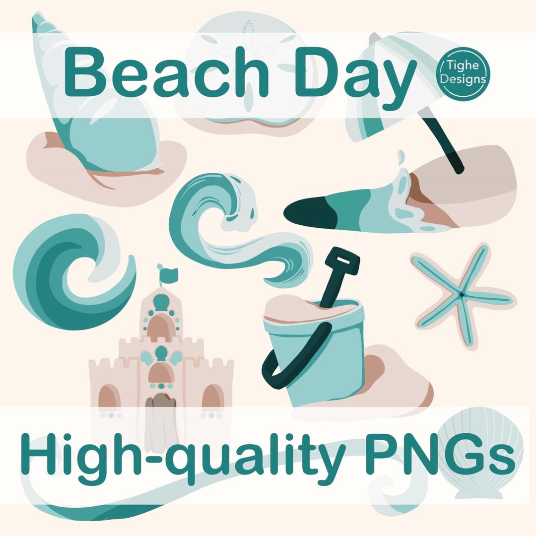 Beach Day Pngs - Digital Assets, Clip Art, Ocean Theme, Relaxed ...